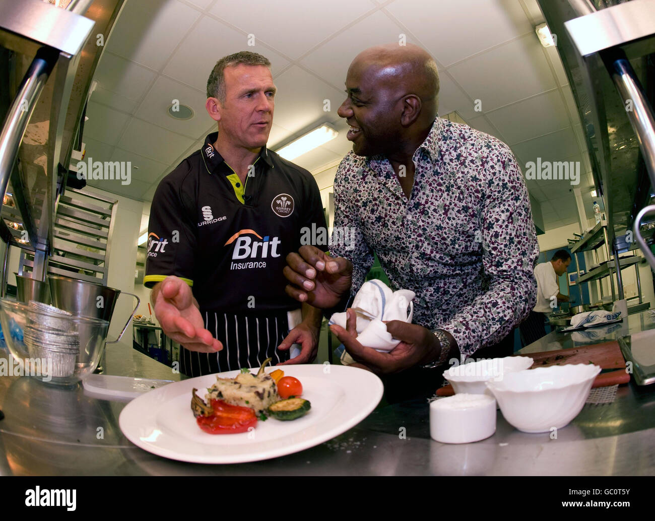 Surrey coach Alec Stewart (left), and celebrity chef Ainsley Harriott ...