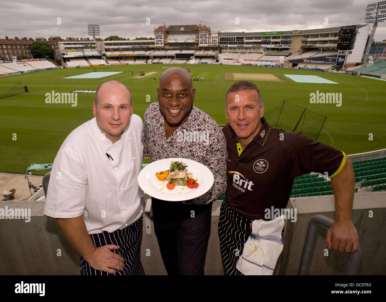 Surrey coach Alec Stewart (left), celebrity chef Ainsley Harriott and ...