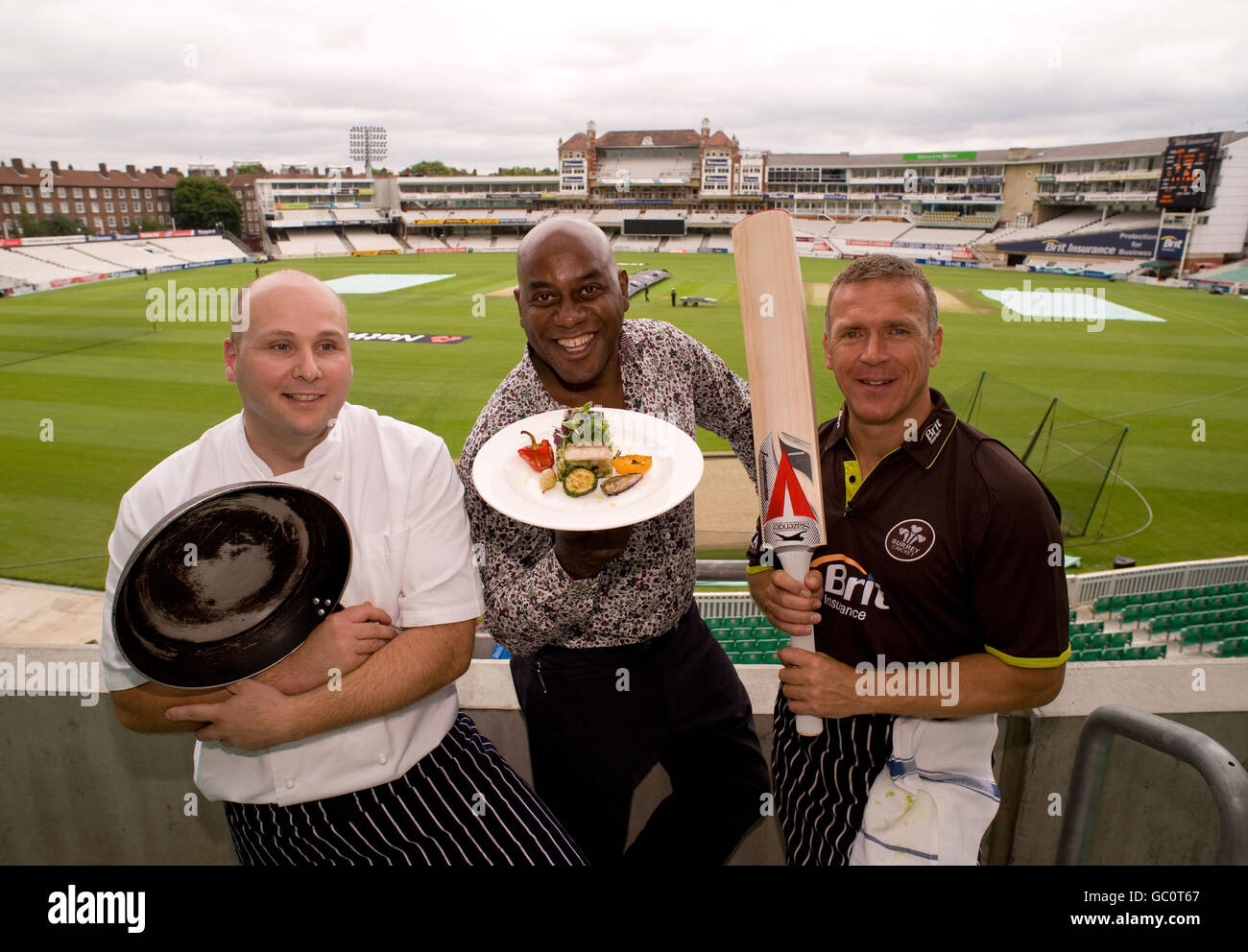 Surrey coach Alec Stewart (left), celebrity chef Ainsley Harriott and ...
