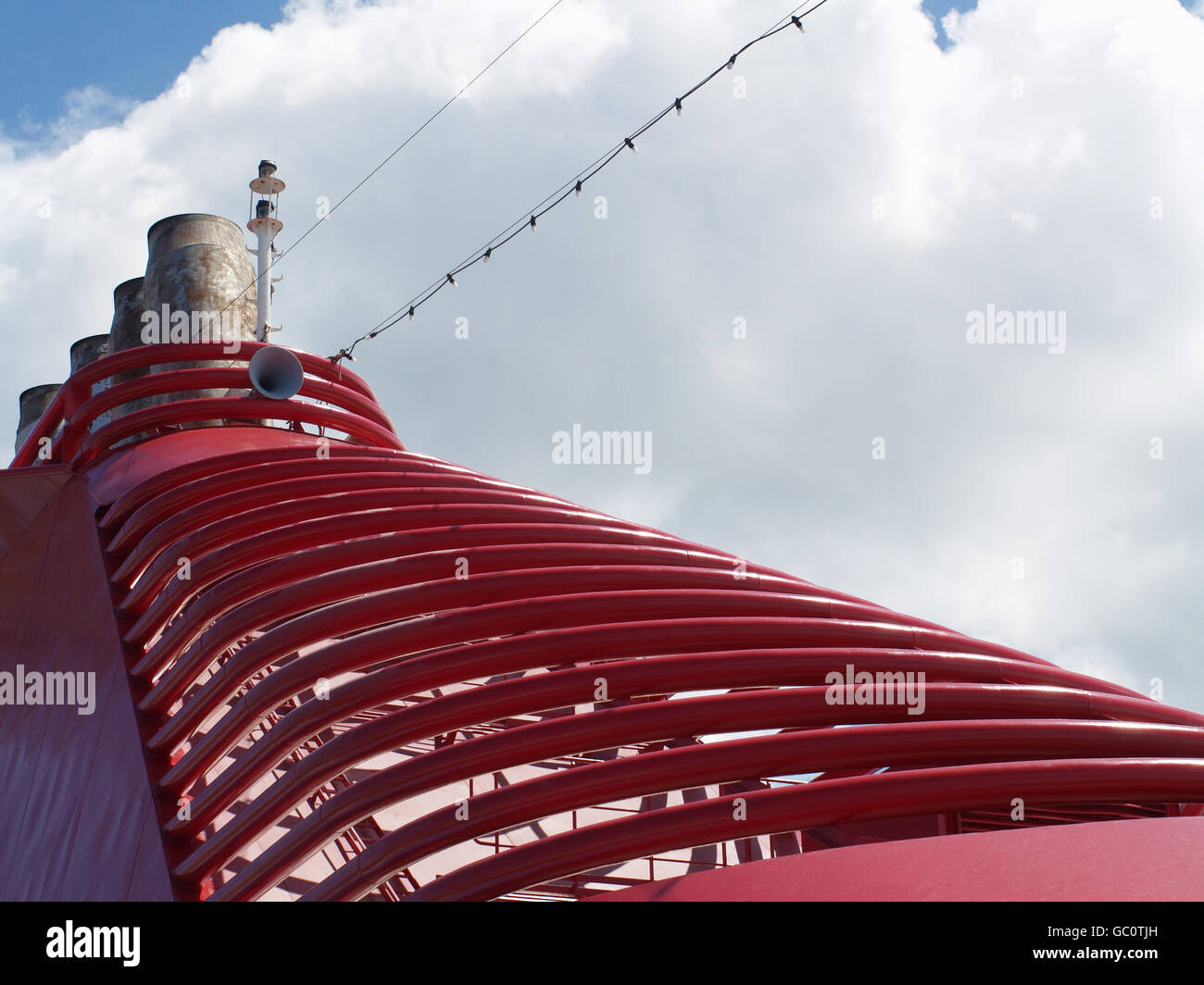 View of ships funnel at Ancona Port from onboard Minoan Lines Ferry ...