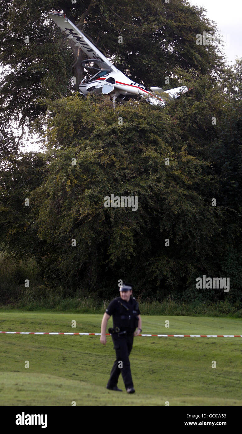Plane Crashes On Golf Course Stock Photo Alamy
