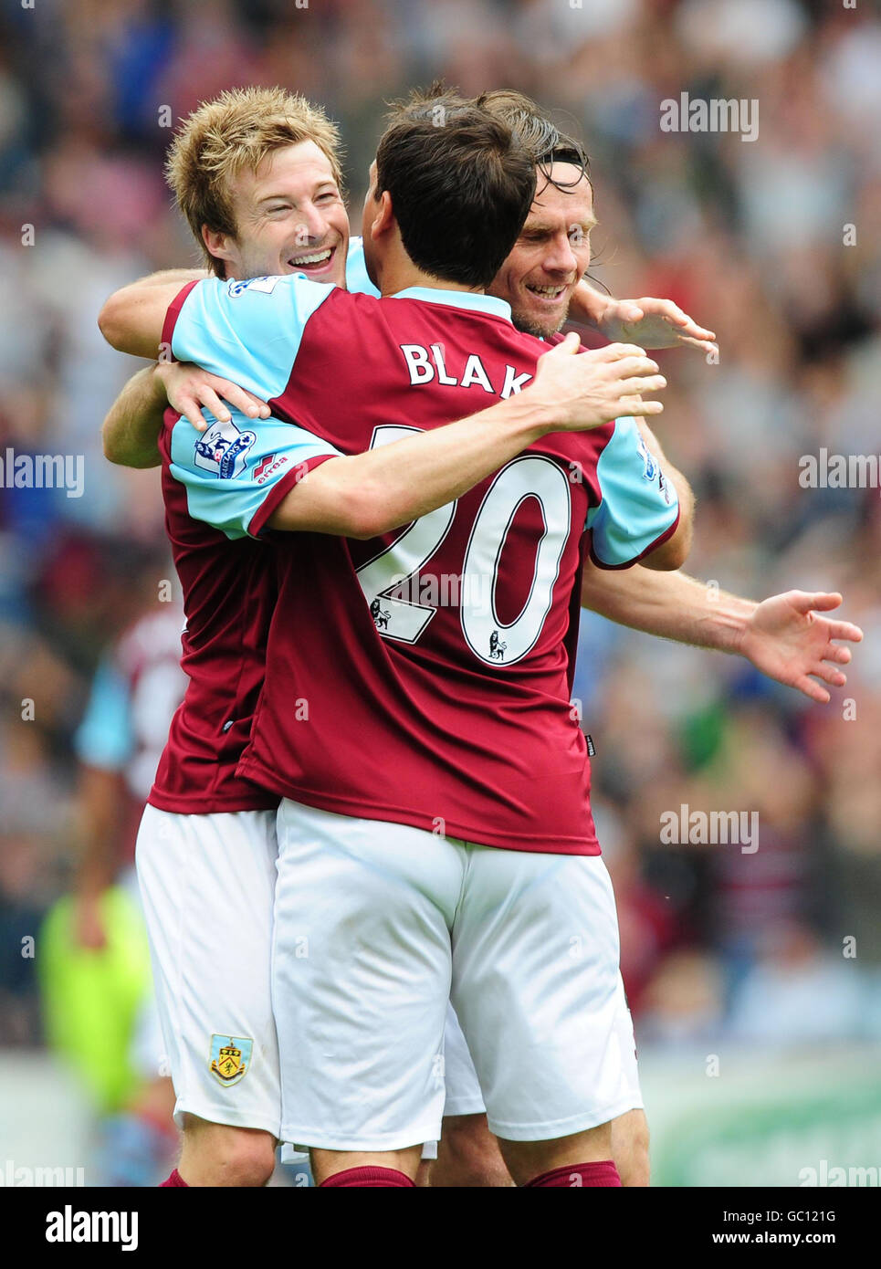Burnley's Wade Elliott (left) celebrates his goal with Robbie Blake and ...