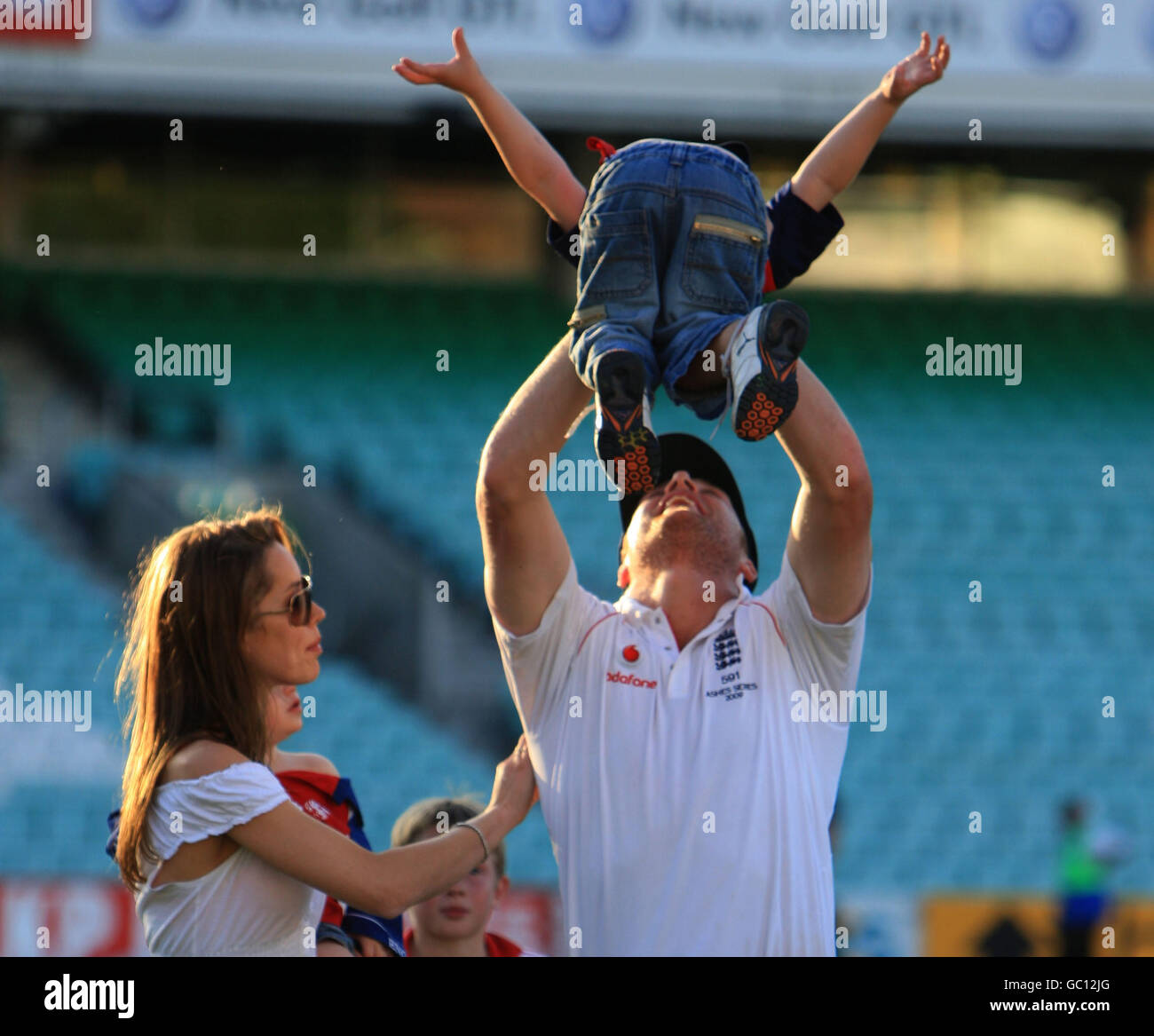 England's andrew flintoff lifts his son corey flintoff as wife rachael ...