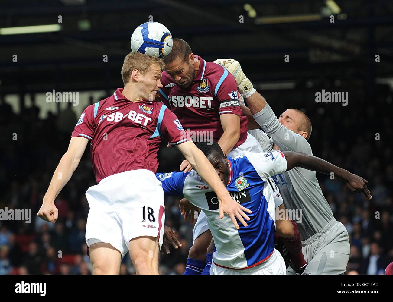 West Ham United's Matthew Upson (centre top) and Jonathan Spector (left ...