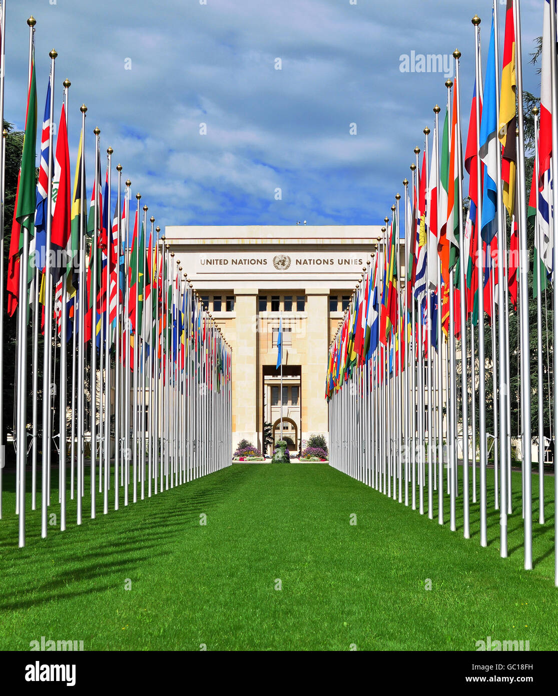 GENEVA, SWITZERLAND - SEPTEMBER 3: View of the United Nation building ...