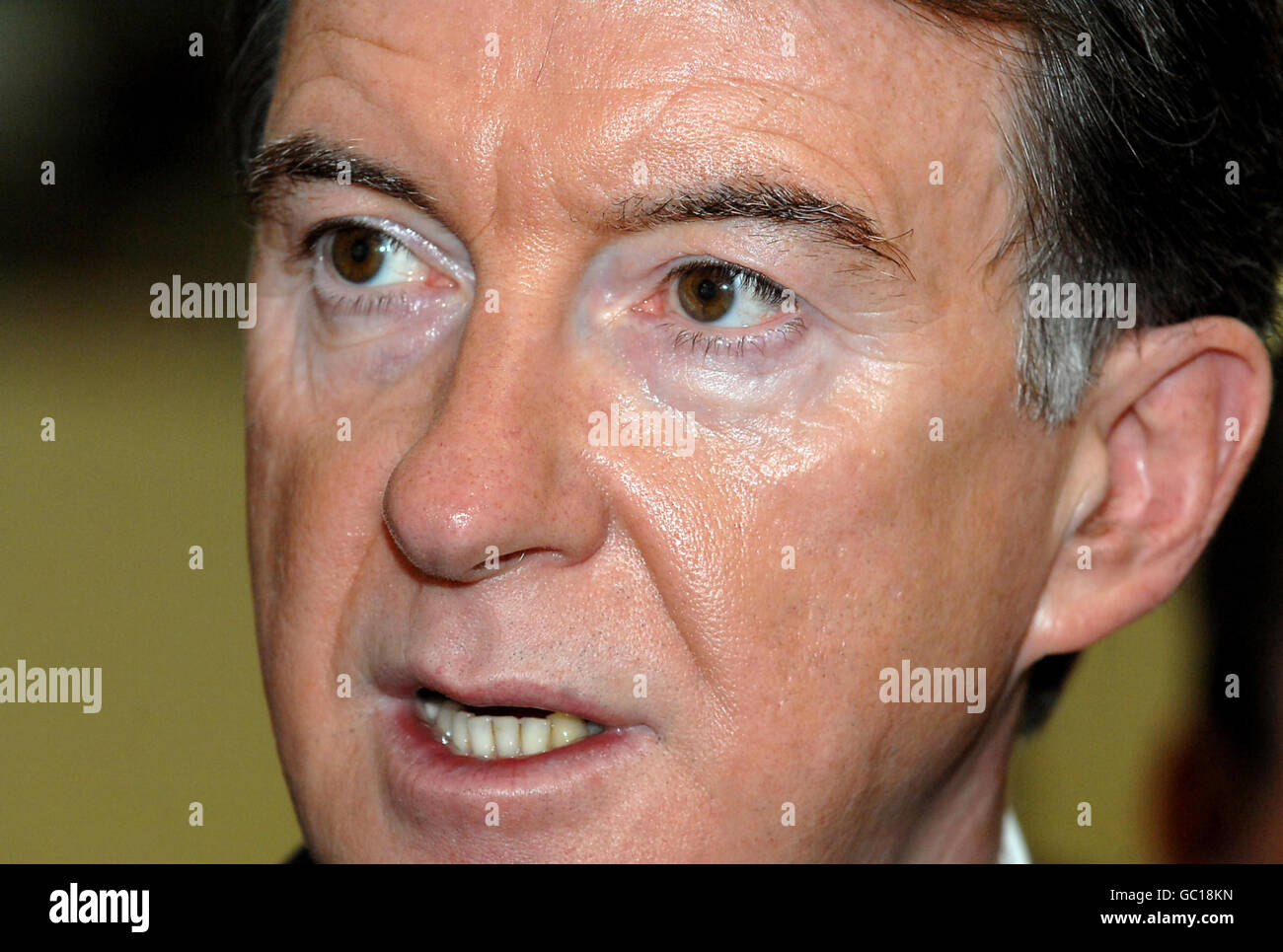 Head head shot speaking politics peter mandelson hi-res stock ...