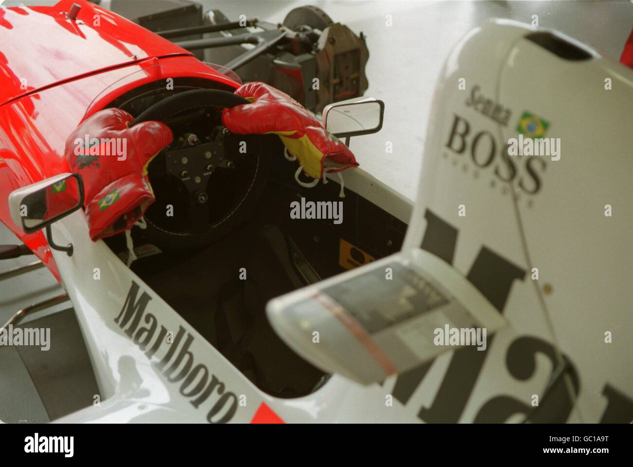 AUSTRALIAN GRAND PRIX. AYRTON SENNA'S CAR FITTED WITH BOXING GLOVES ...