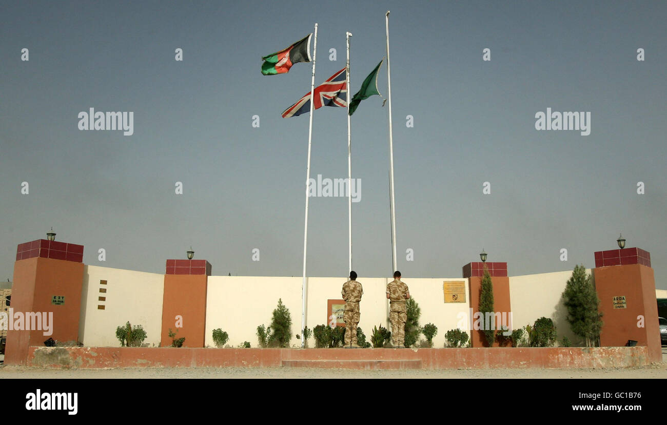 The Union flag and the 19 Light Brigade flag (right) at half mast in ...