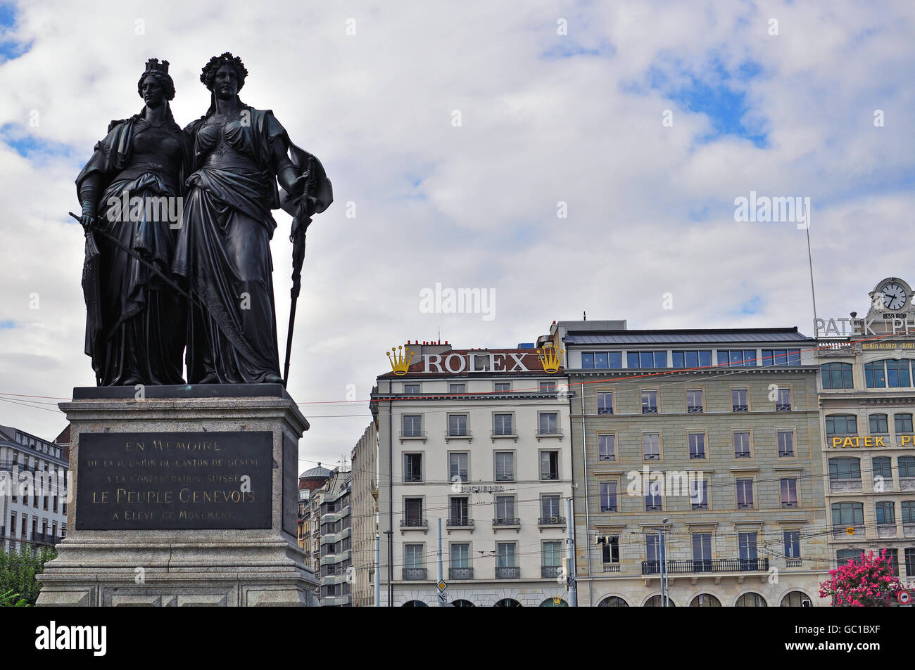 GENEVA, SWITZERLAND - AUGUST 17: Monument and buildings in Geneva city ...