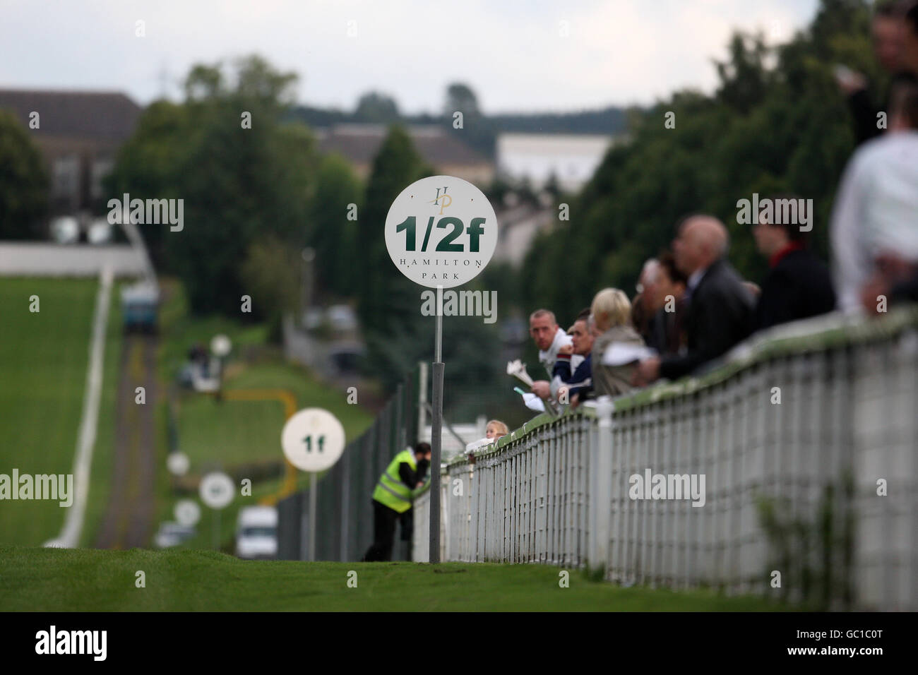 General view of the half furlong marker at Hamilton racecourse Stock ...