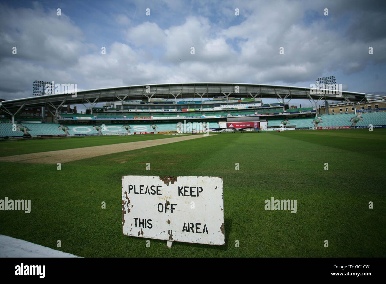 Cricket - Preparing the Pitch at the Brit Oval. A view of the pitch ...