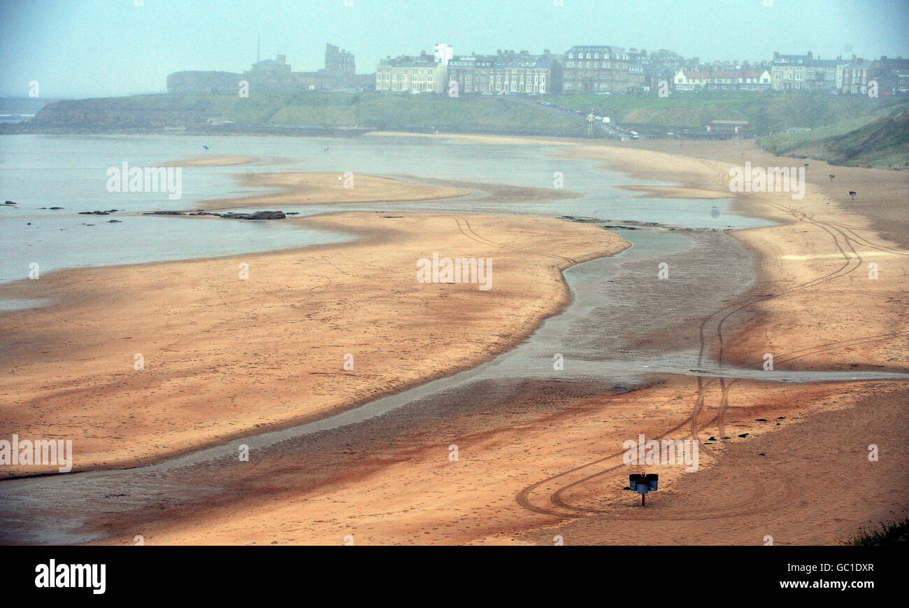 A general view of a deserted beach in Tynemouth, Tyne and Wear, as ...