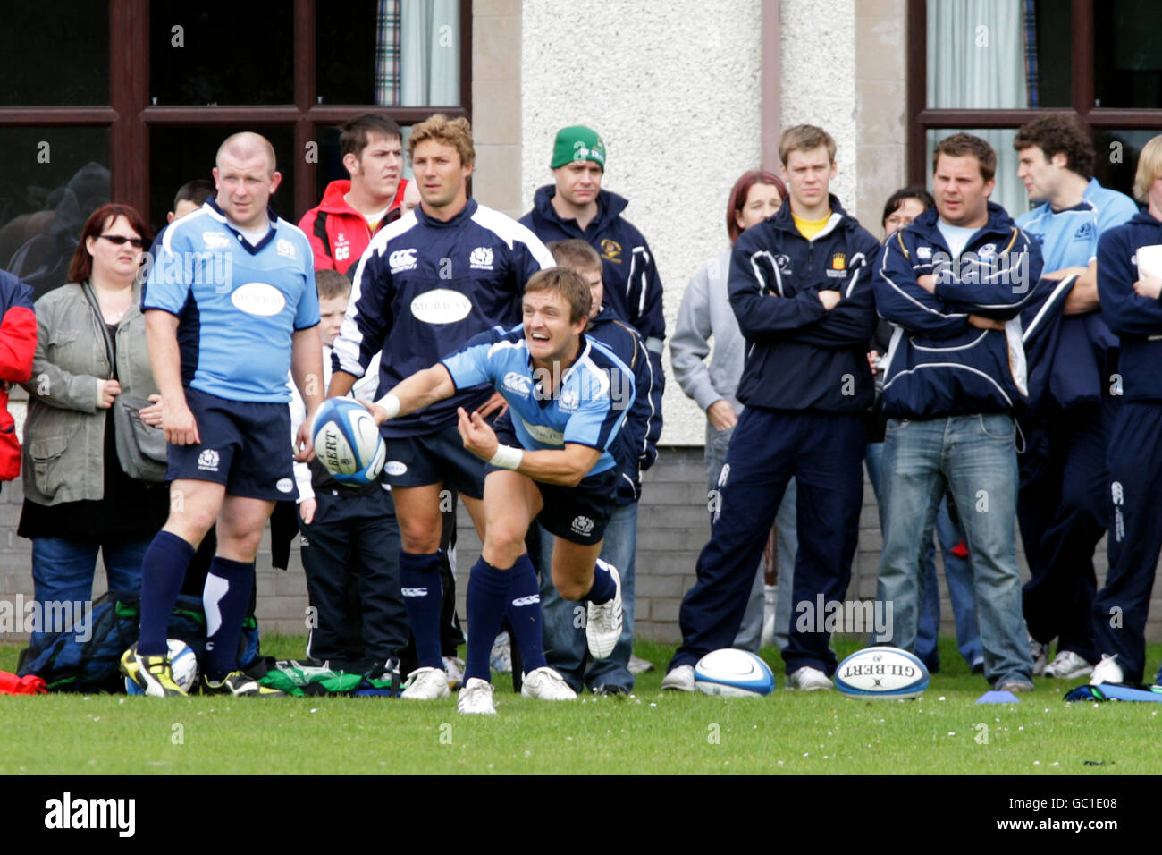 Fans watch the Scotland rugby squad public training session at Madras ...