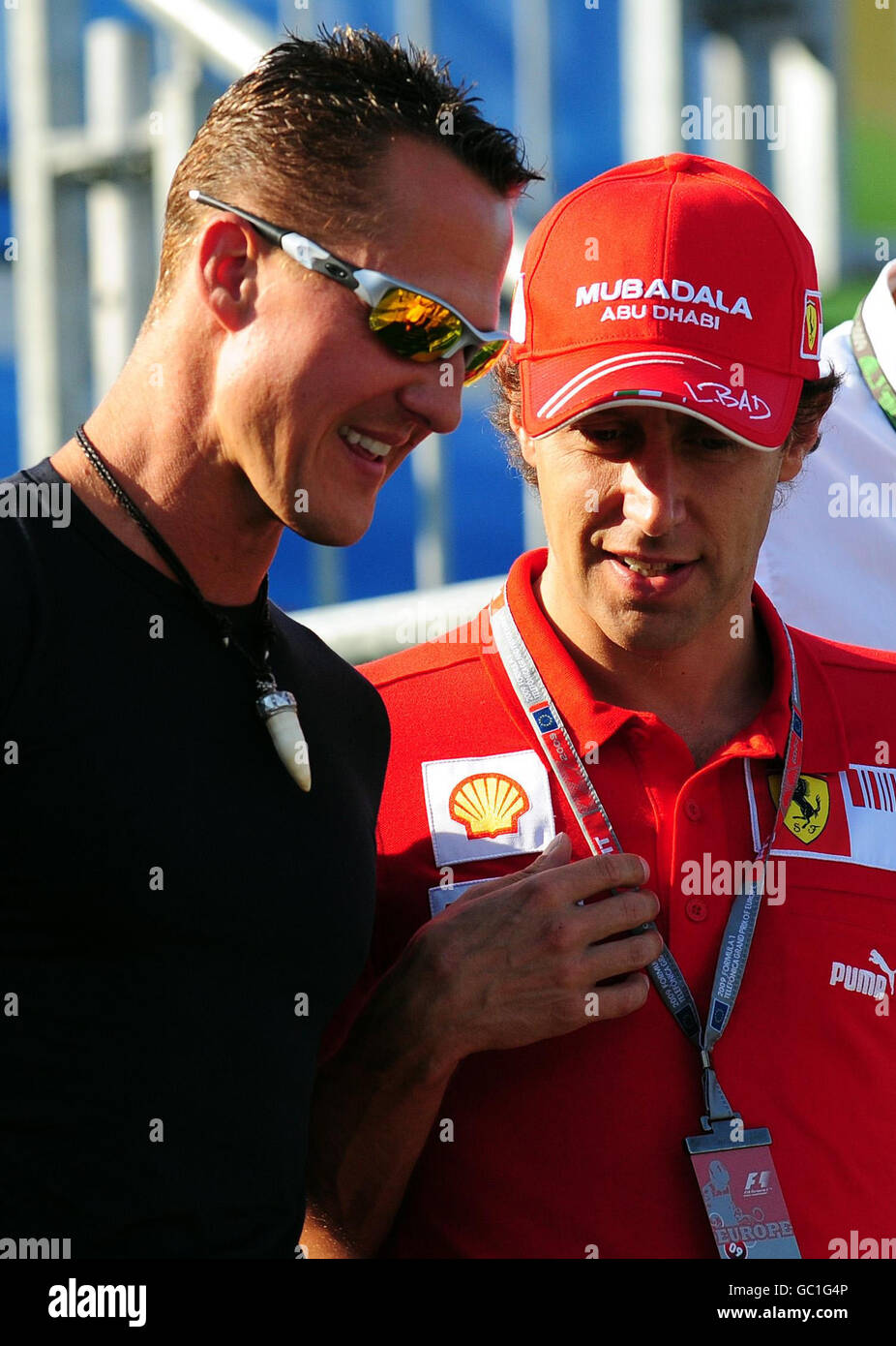 Michael Schumacher and Ferrari's Luca Badoer arrive for the European ...