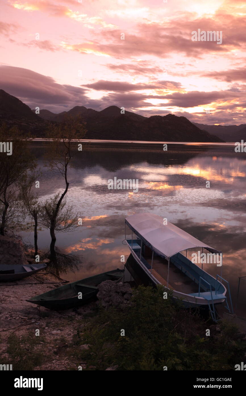 the river Rijeka Crnojevica at the west end of the Skadarsko Jezero Lake or Skadar Lake in ...