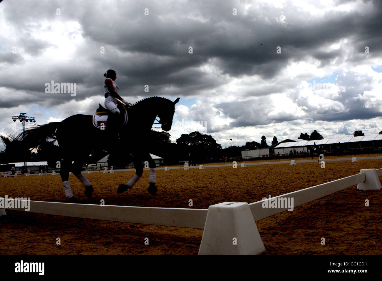 Portugal's Maria Caetano riding Diamant 391 warms up before competing ...
