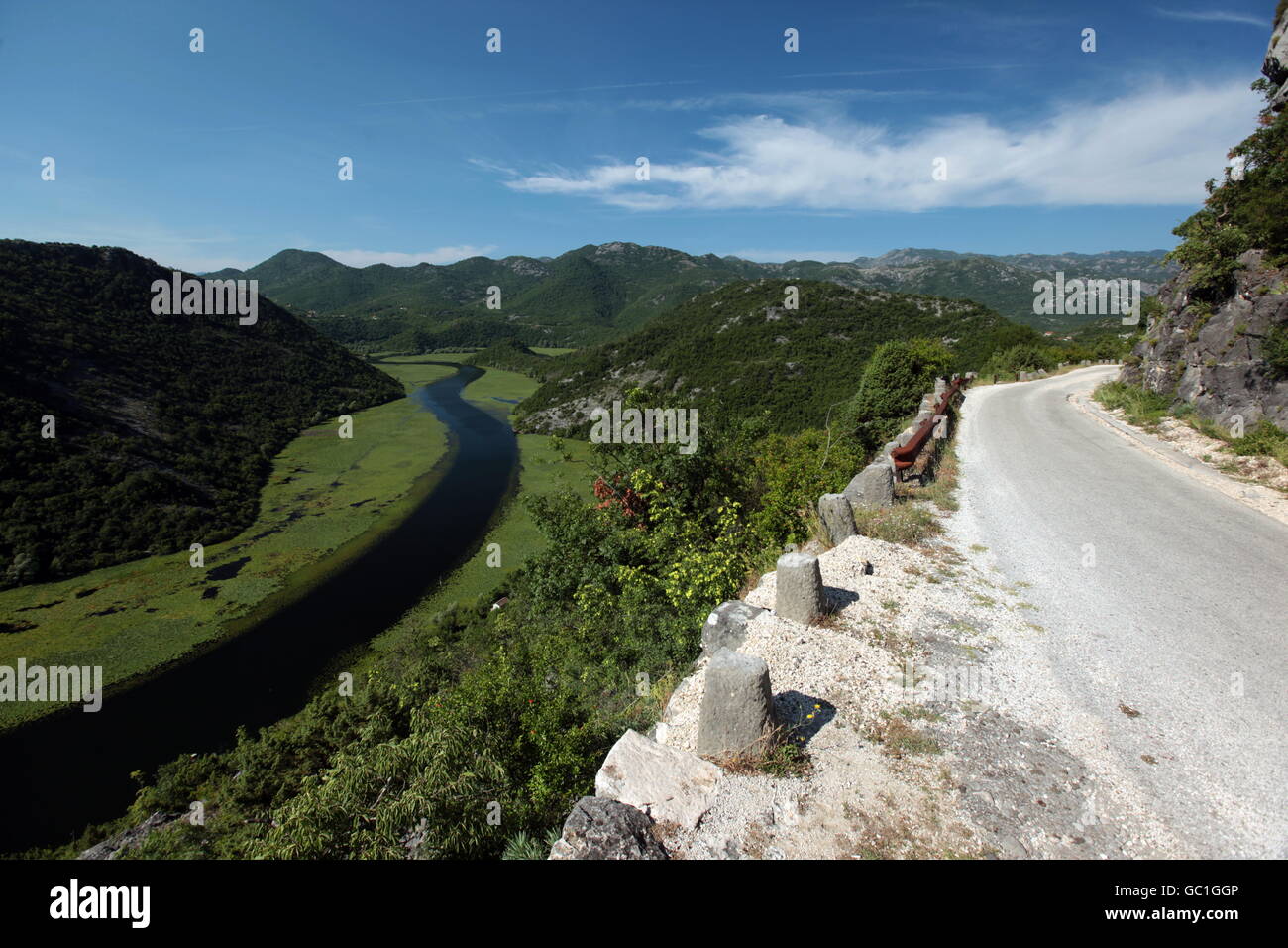 the river Rijeka Crnojevica at the west end of the Skadarsko Jezero Lake or Skadar Lake in ...