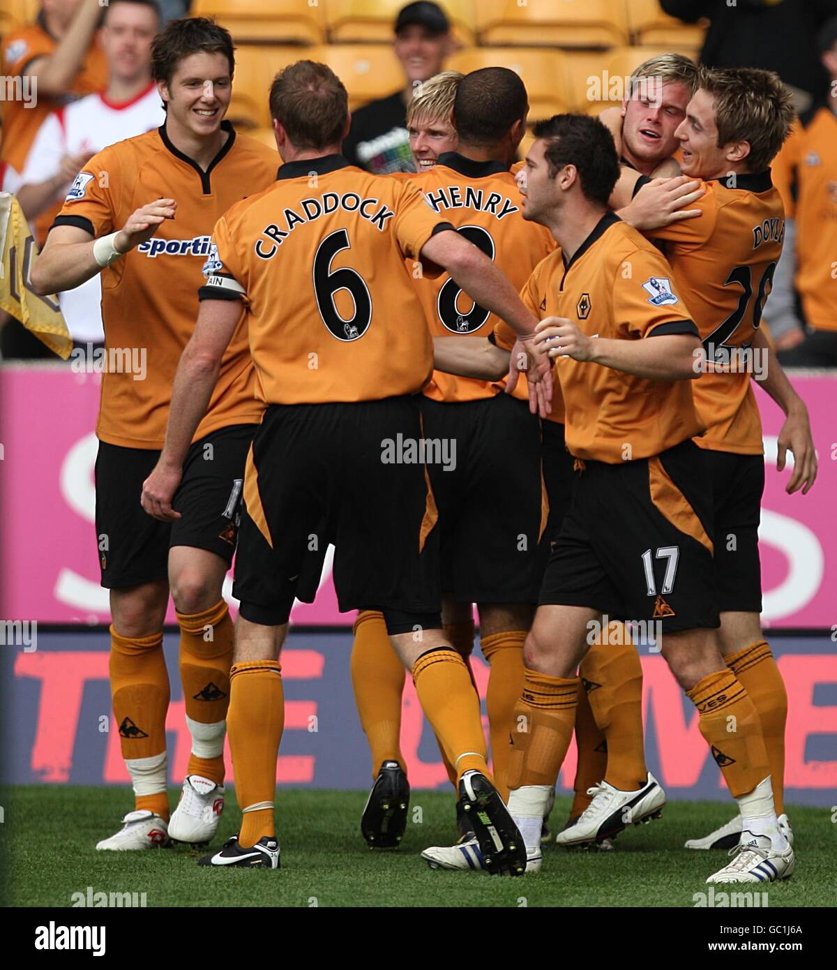 Wolverhampton Wanderers players celebrate after team mate Richard ...