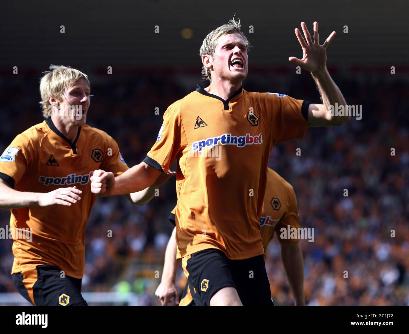 Wolves' Richard Stearman celebrates scoring his sides first goal during ...