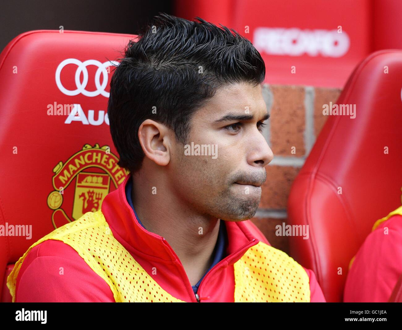 The substitutes bench at old trafford hi-res stock photography and ...