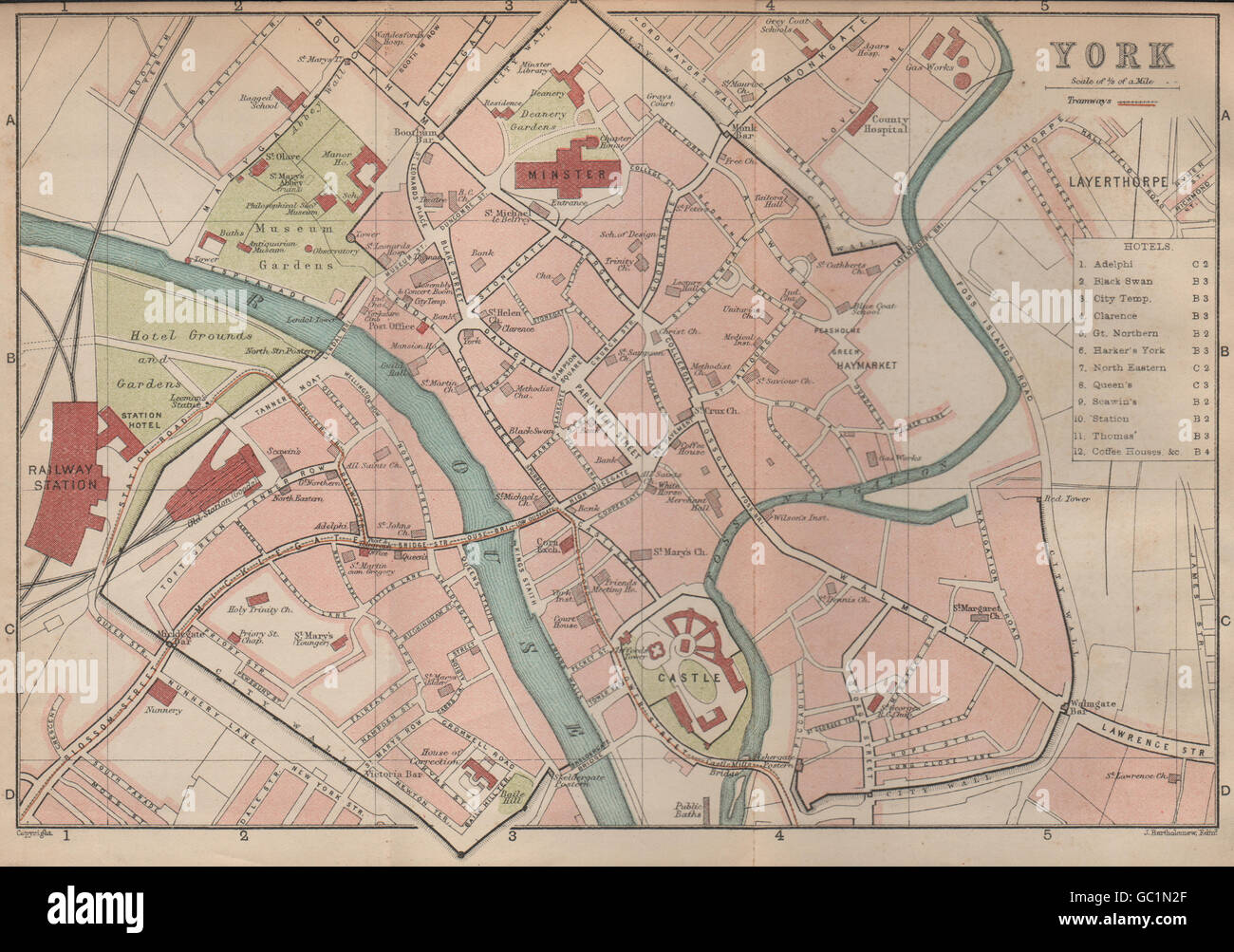 YORK town/city plan. Yorkshire. BARTHOLOMEW, 1893 antique map Stock ...