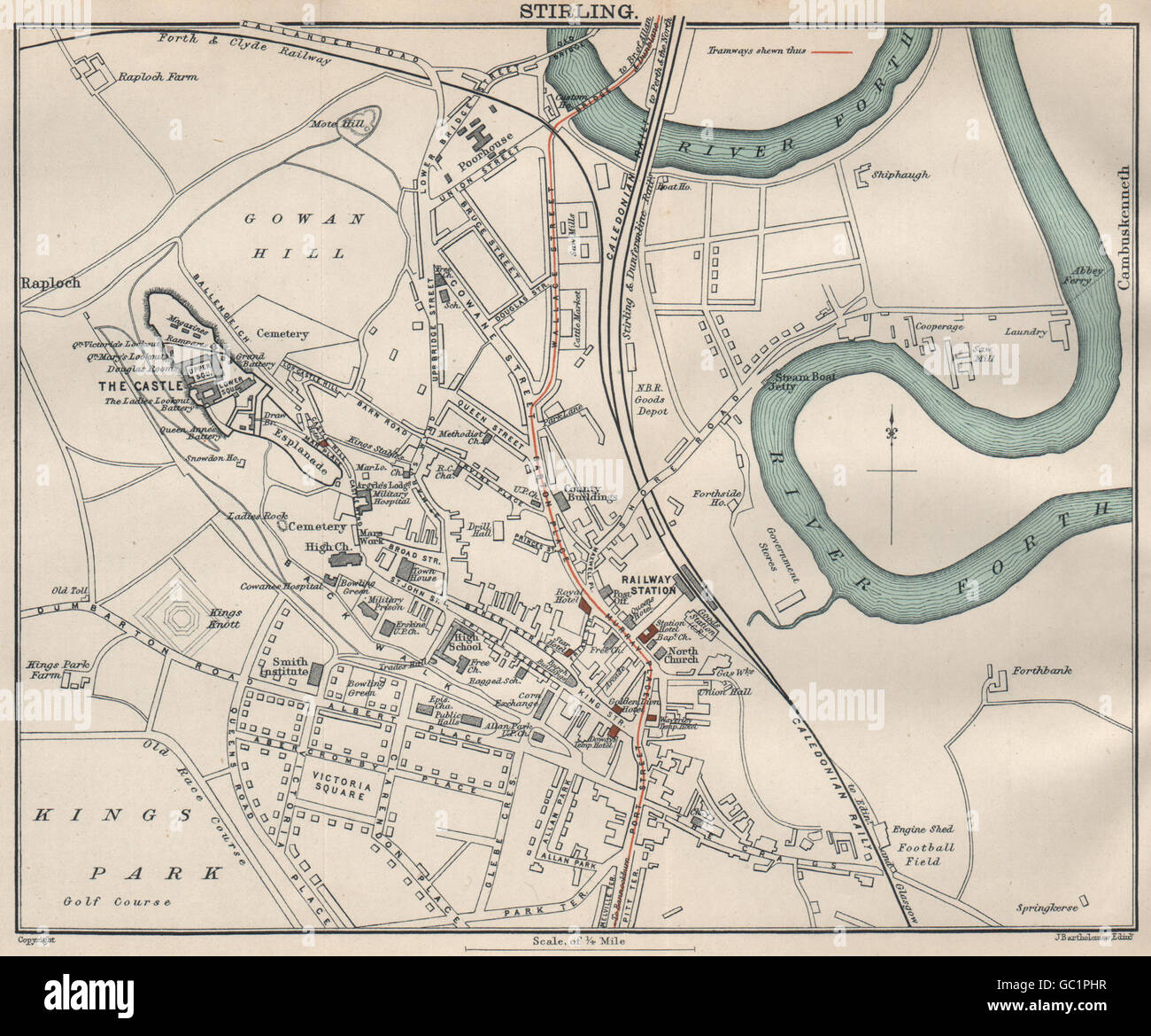 STIRLING town/city plan. Scotland. BARTHOLOMEW, 1908 antique map Stock ...