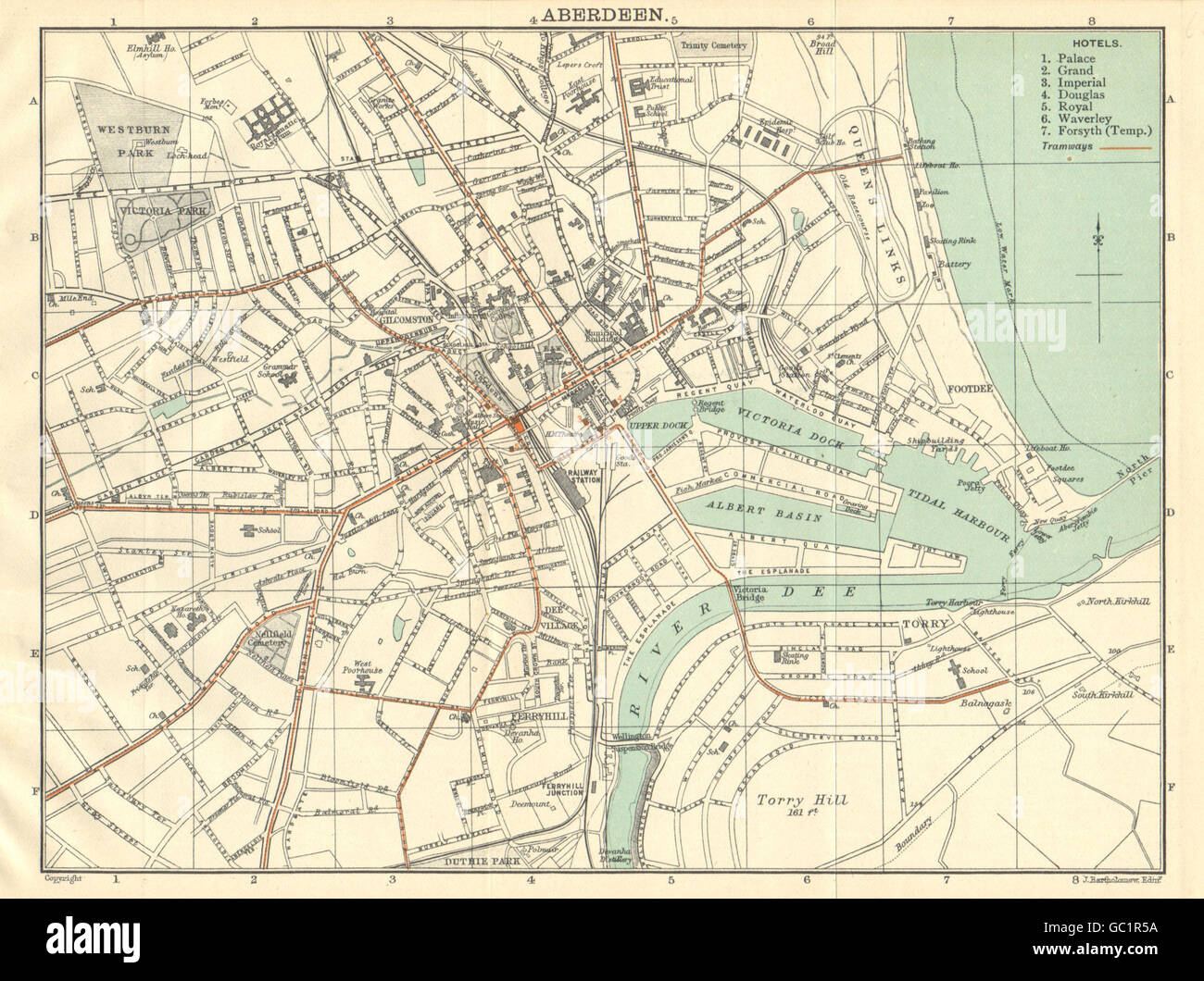 ABERDEEN town/city plan. Scotland. BARTHOLOMEW, 1908 antique map Stock ...