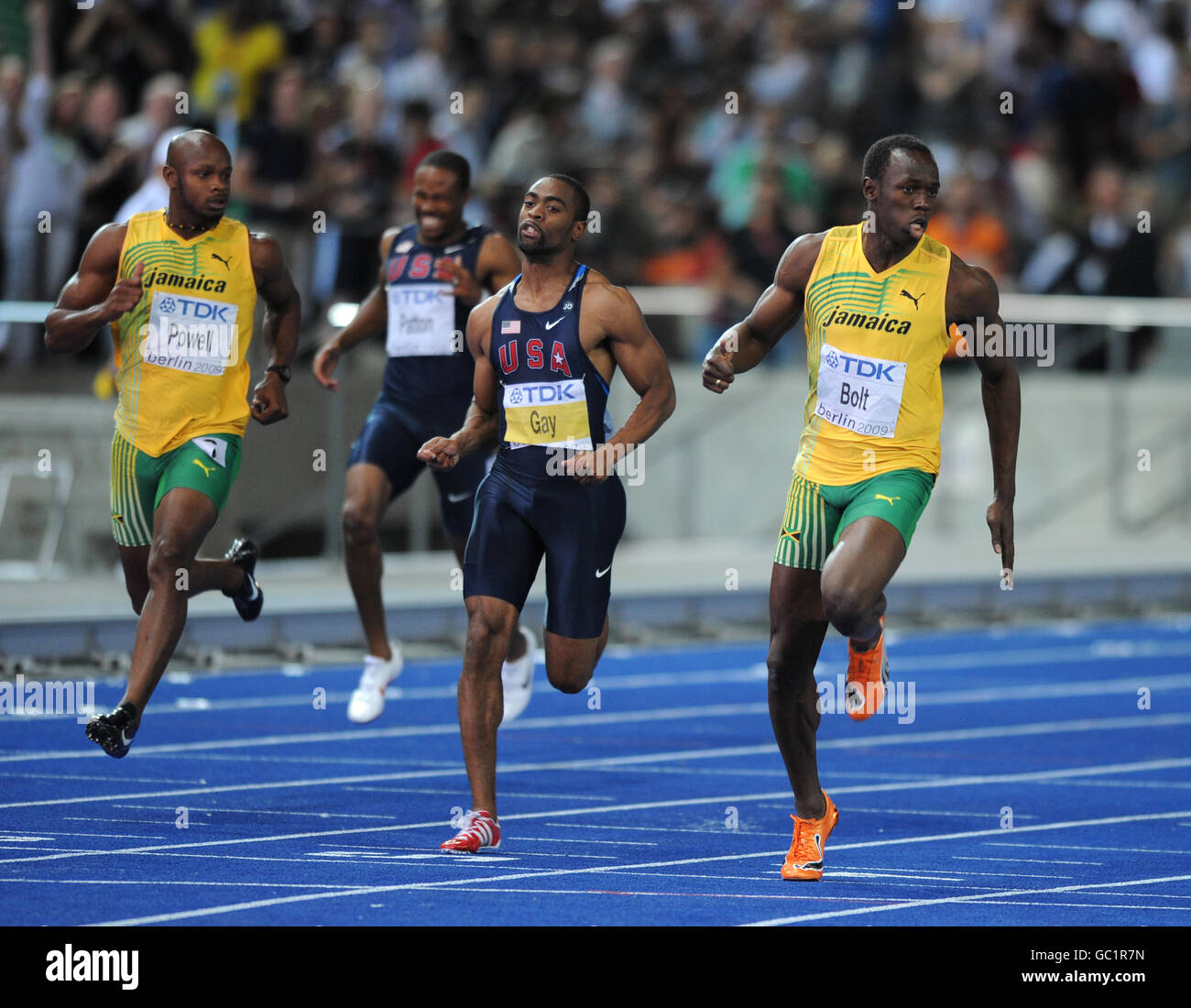 Jamaica's Usain Bolt wins the 100m final in a new world record time ...
