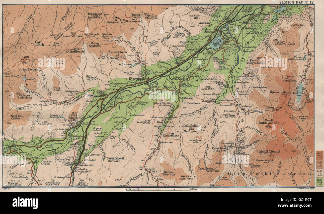 STRATHSPEY Spey valley. Cairngorms Kingussie Sgor Gaoith. BARTHOLOMEW ...