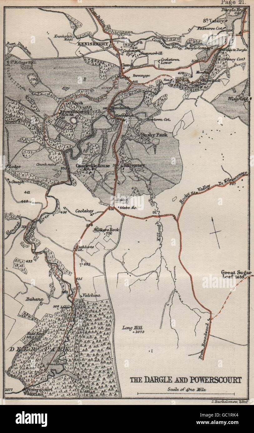 The Dargle and Powerscourt. Ireland. BARTHOLOMEW, 1887 antique map ...
