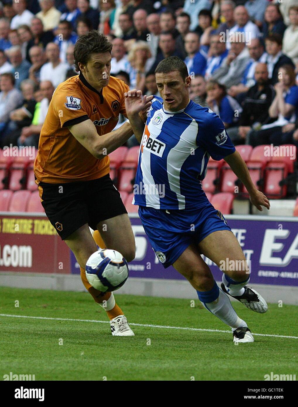Wolverhampton Wanderers' Greg Halford (left) and Wigan Athletic's Jason ...
