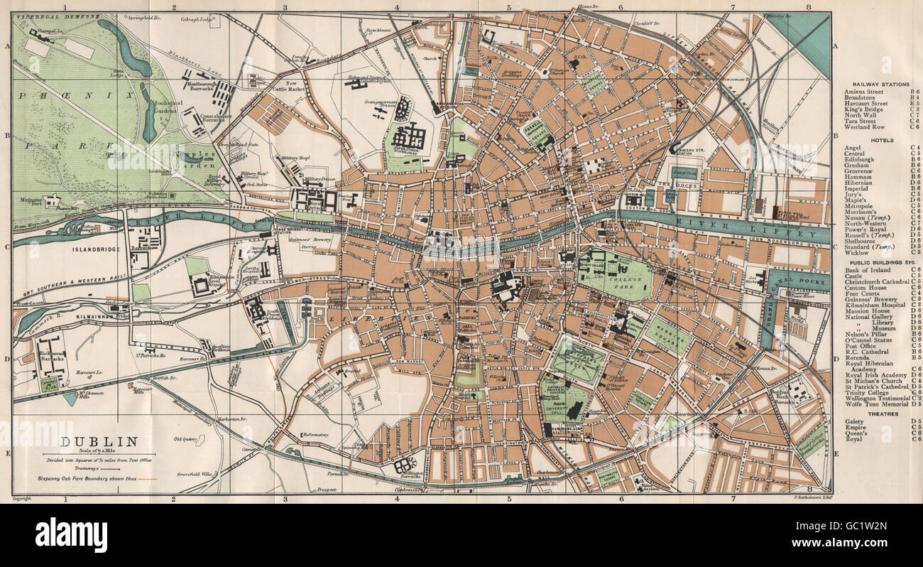 DUBLIN town/city plan. Ireland. BARTHOLOMEW, 1902 antique map Stock ...