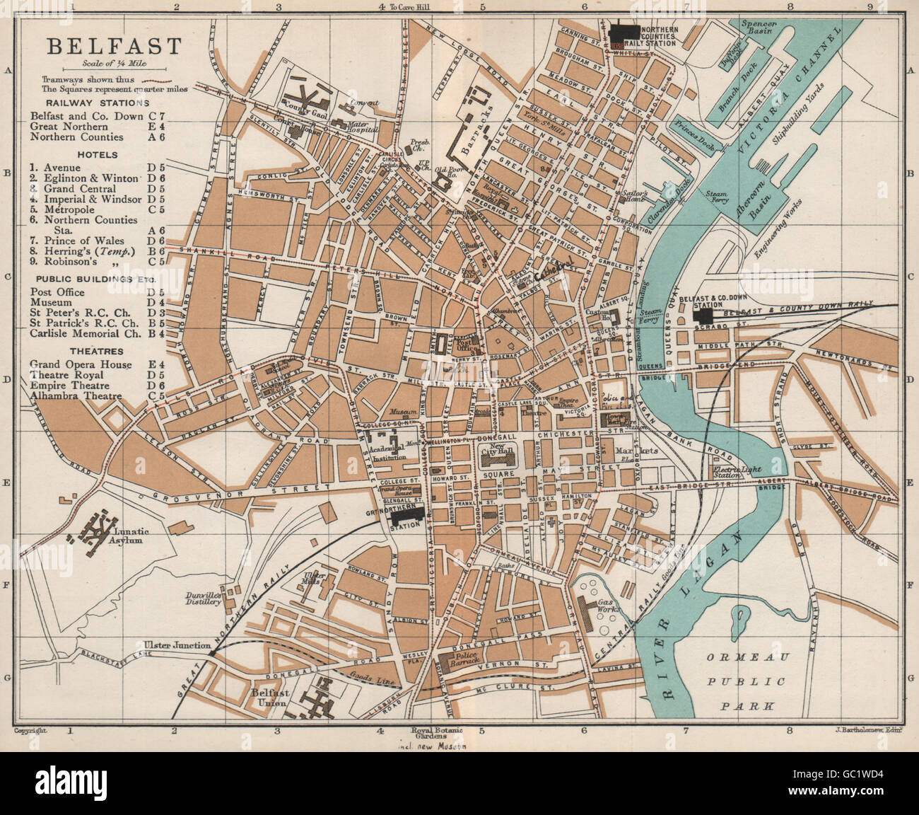 BELFAST town/city plan. Ireland. BARTHOLOMEW, 1902 antique map Stock ...