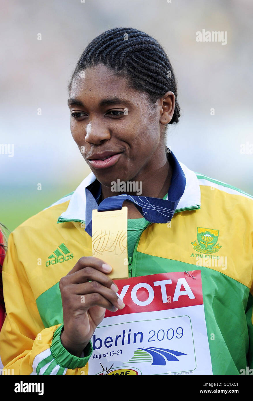 South Africas Caster Semenya With Her Gold Medal After Winning The