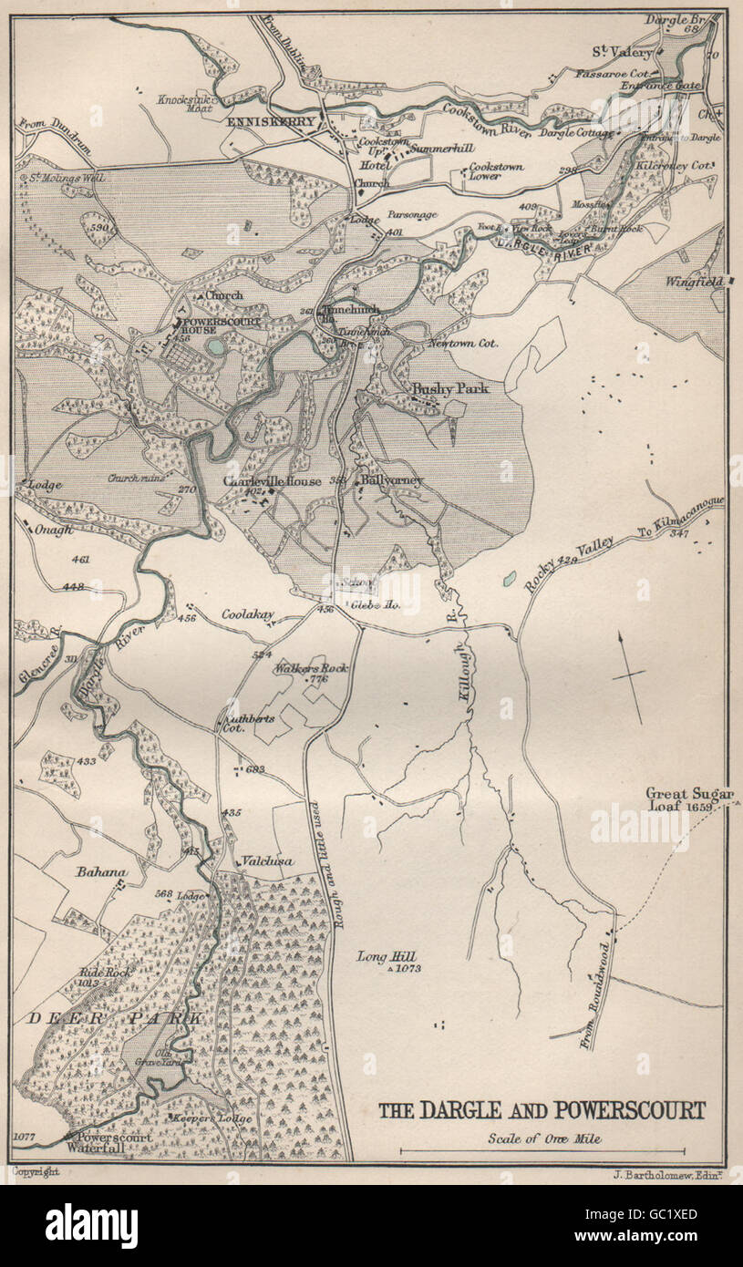 The Dargle and Powerscourt. Ireland. BARTHOLOMEW, 1901 antique map ...