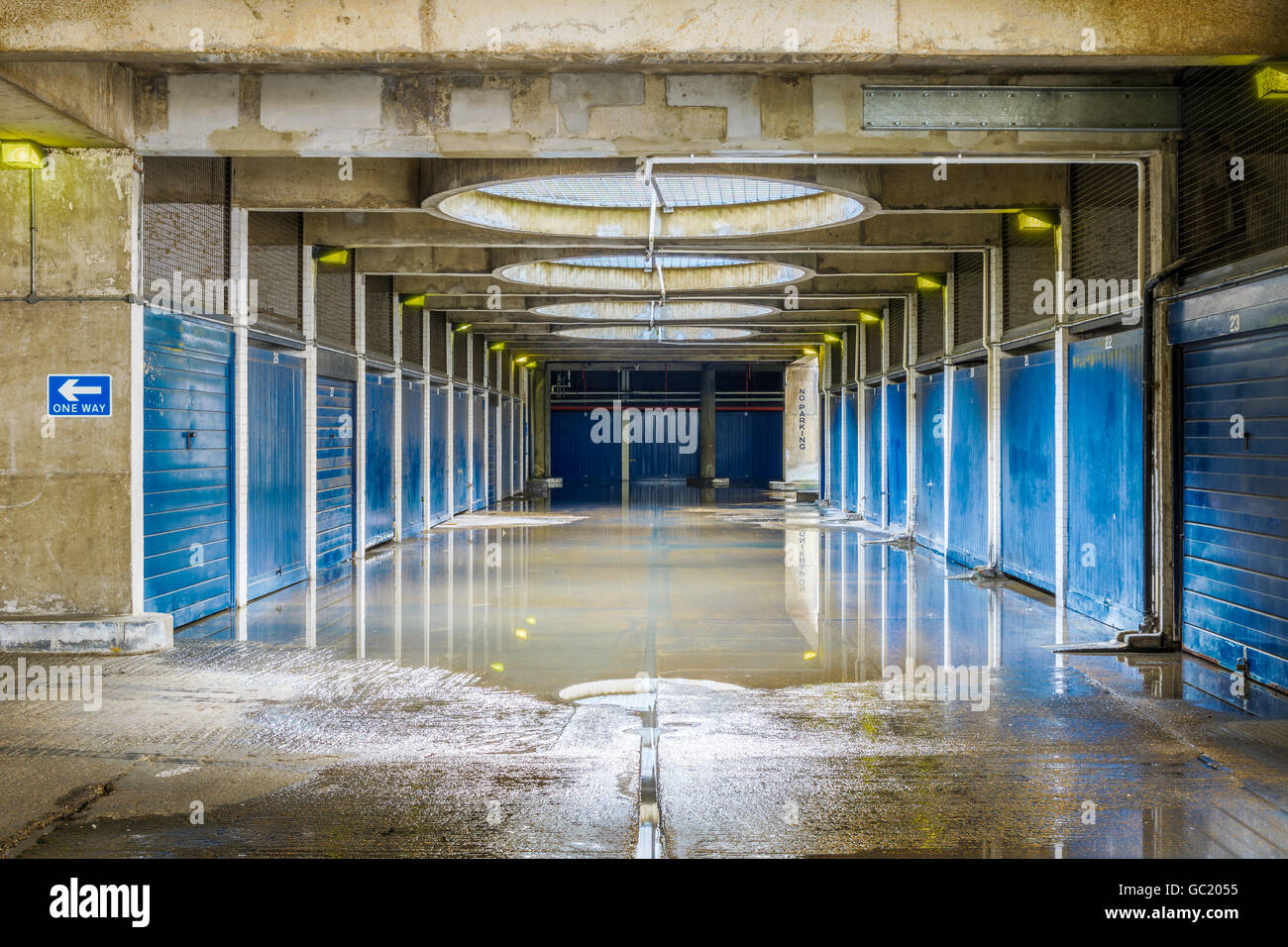 Flooded pedestrian underpass in Golden Lane Estate, a 1950s council ...