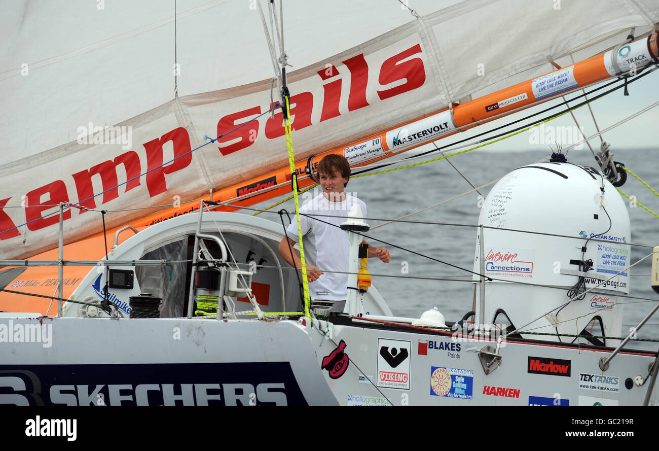 Mike Perham, 17, approaches the finish line off the Lizard in Cornwall ...