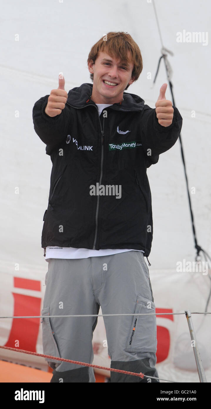Mike Perham, 17, celebrates arriving at the finish, off the Lizard in ...