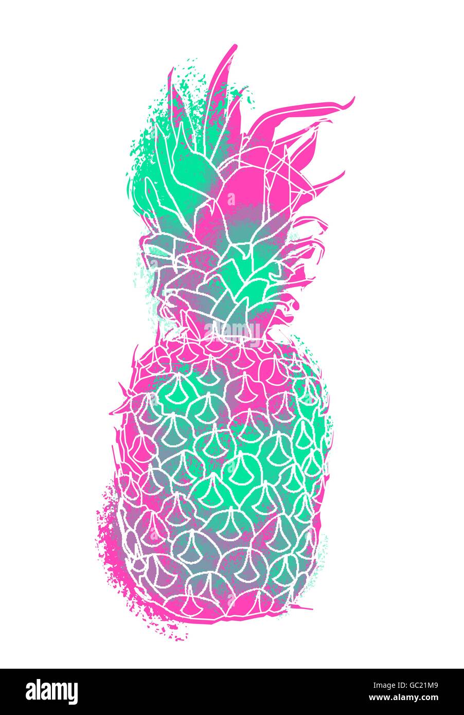Pineapple fruit art abstract design, colorful paint sketch style ...