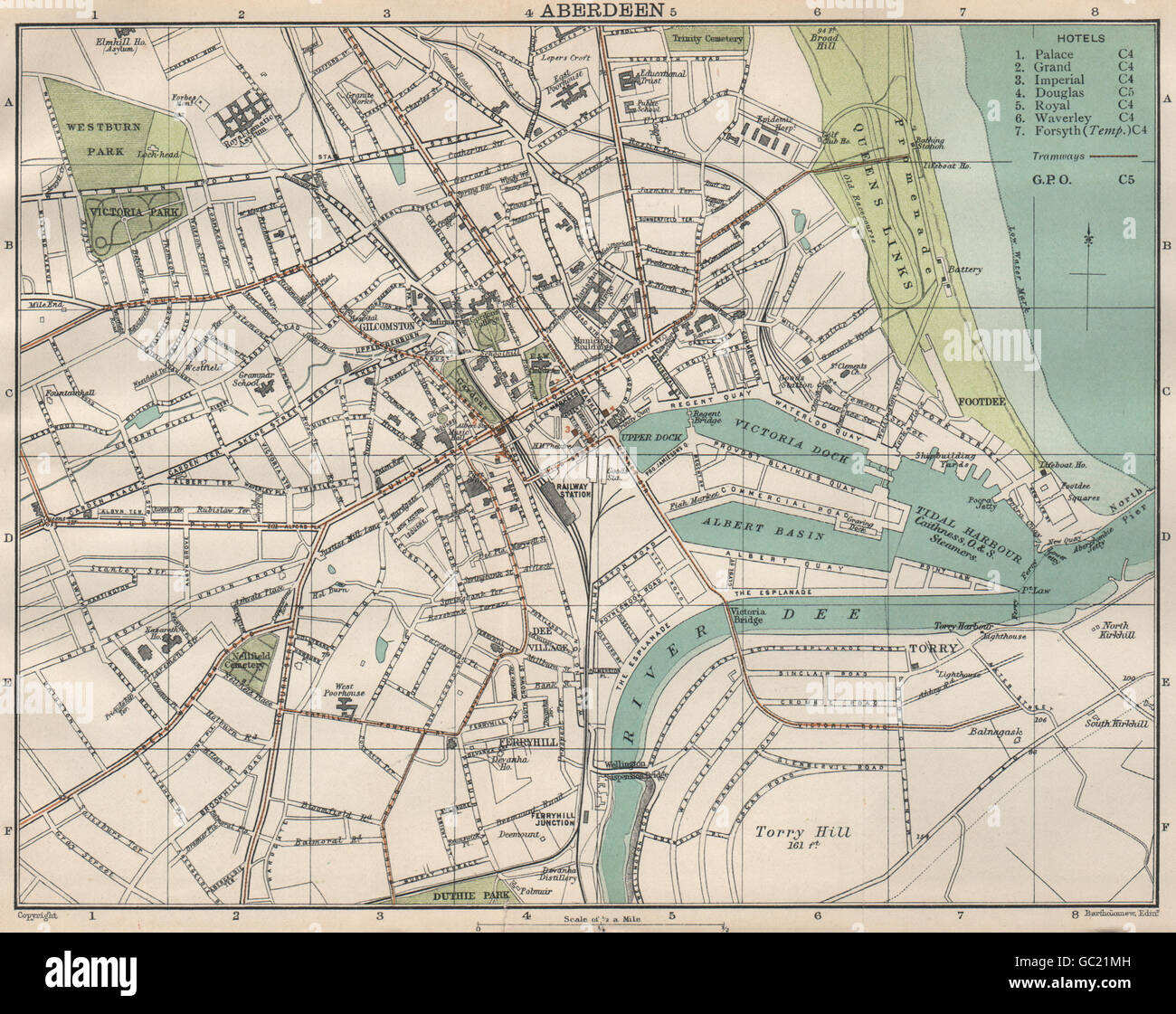 ABERDEEN town/city plan. Scotland. BARTHOLOMEW, 1911 antique map Stock ...