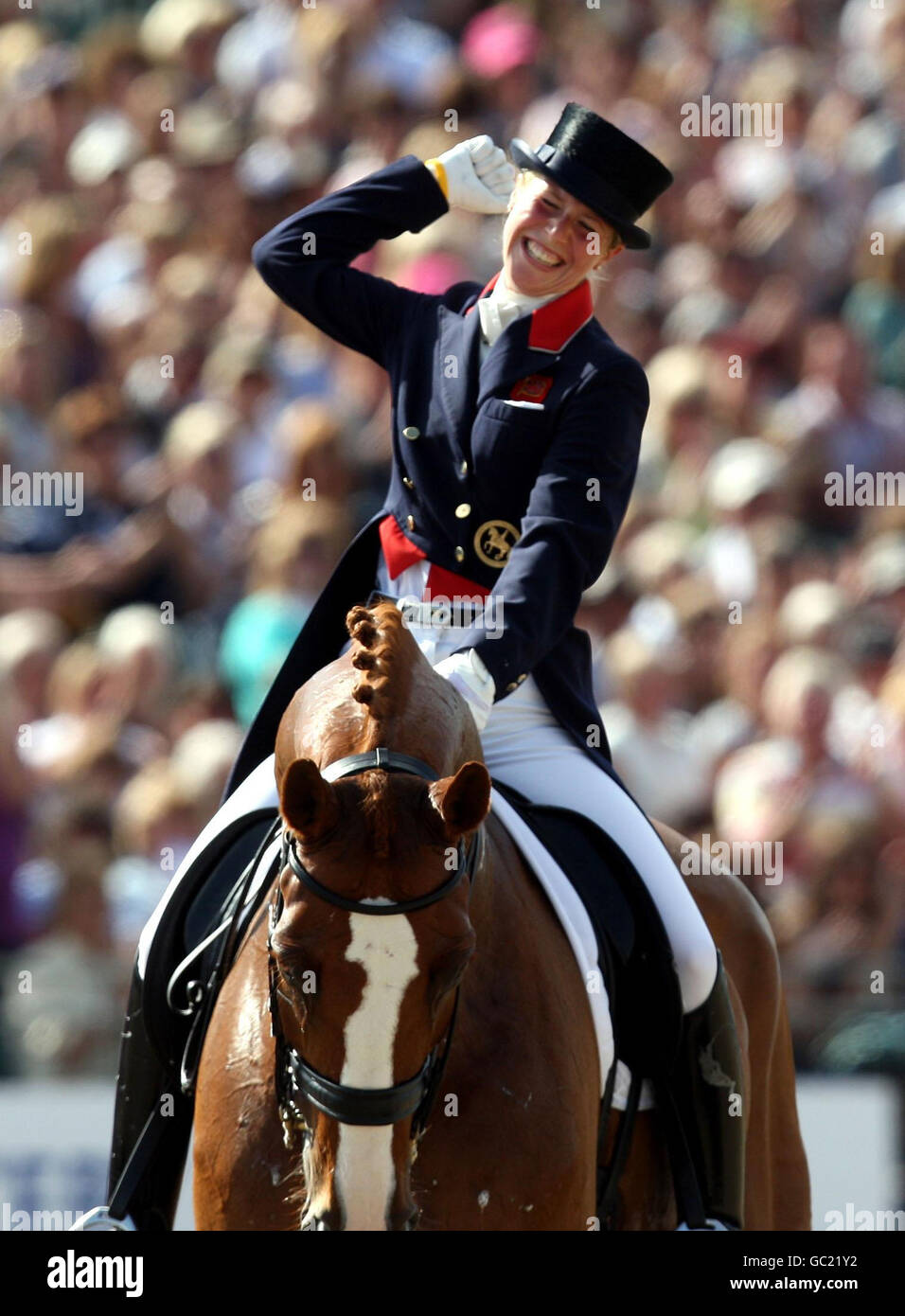 Great Britain's Laura Bechtolsheimer celebrates winning bronze in the ...