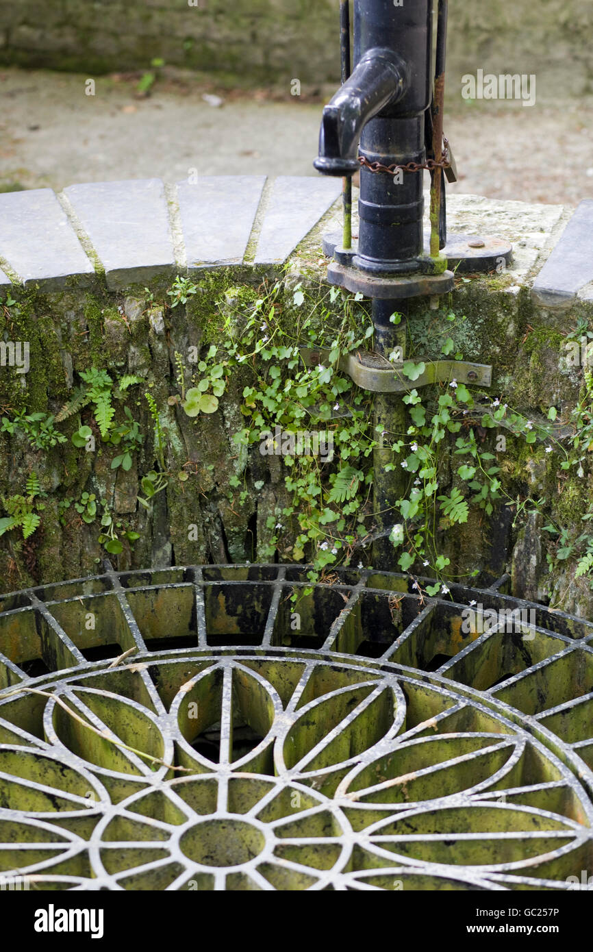 Old cast iron hand water pump attached to a well Stock Photo - Alamy