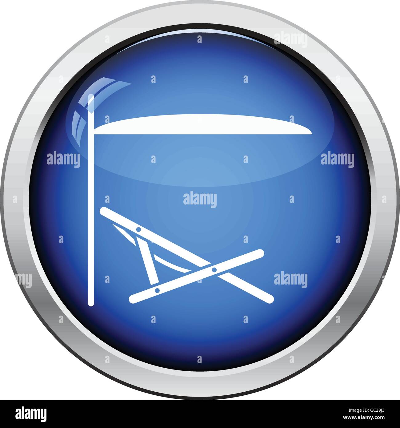 Sea beach recliner with umbrella icon. Glossy button design. Vector ...