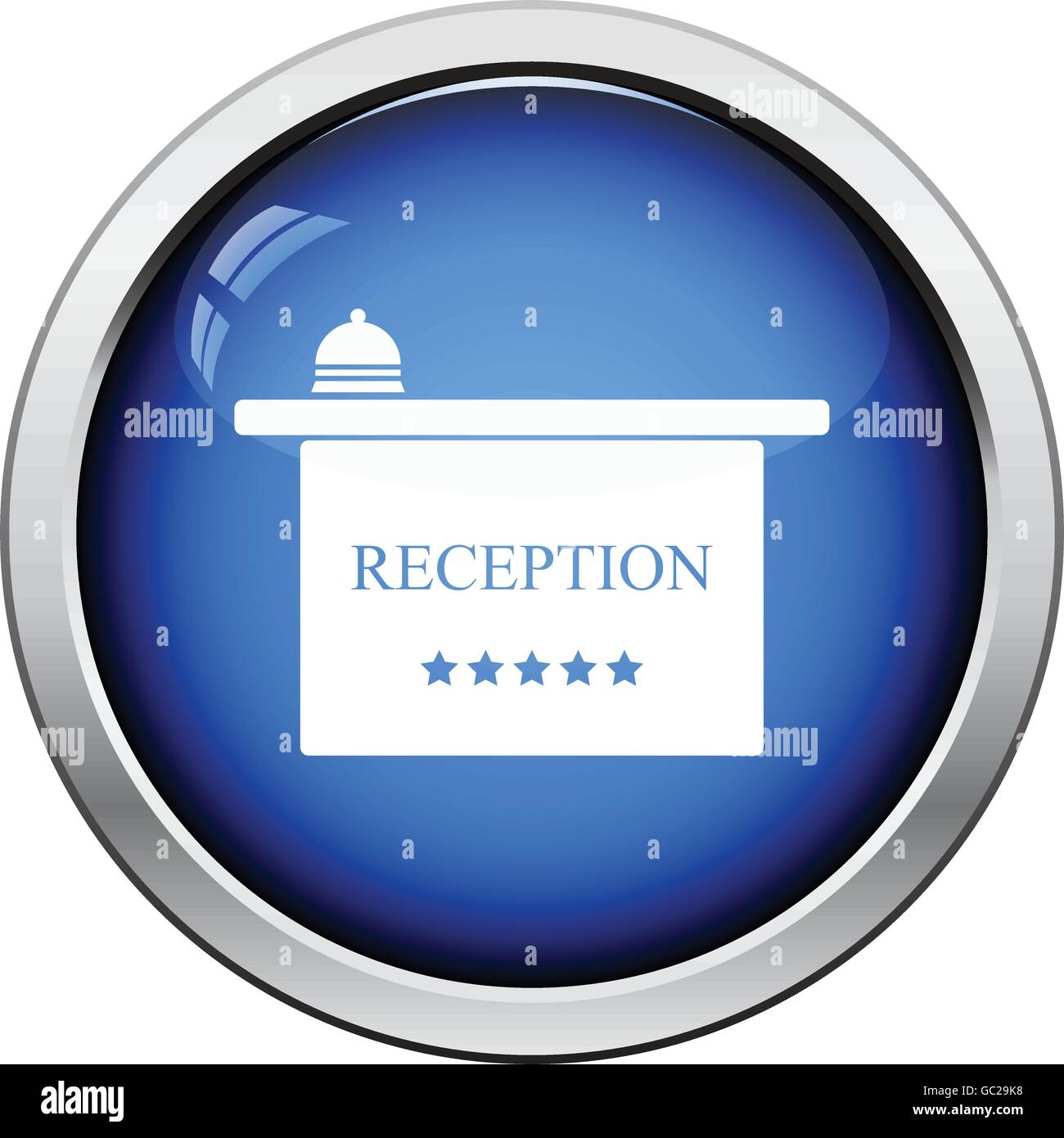 Hotel reception desk icon. Glossy button design. Vector illustration ...