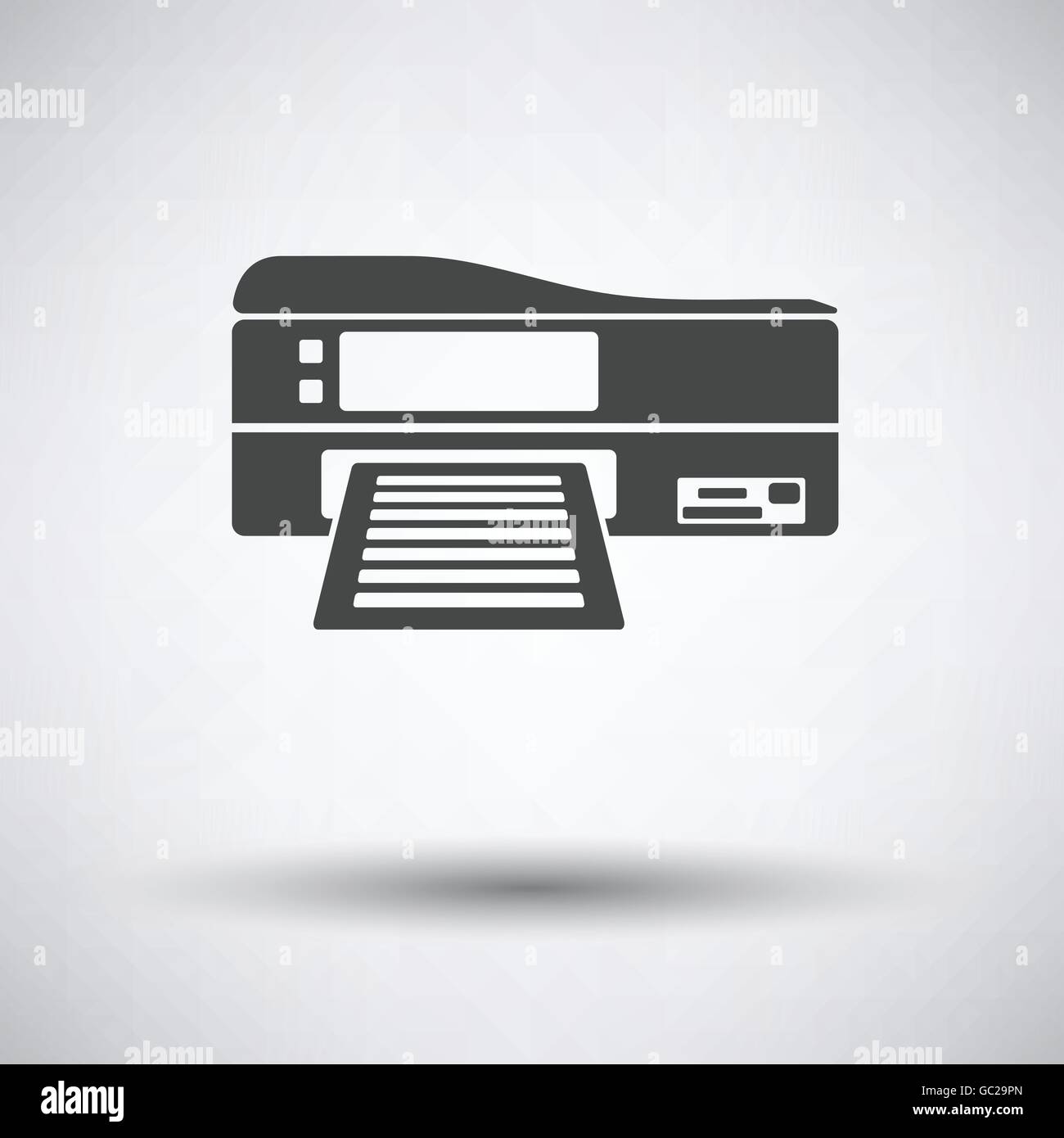 Printer icon on gray background, round shadow. Vector illustration ...