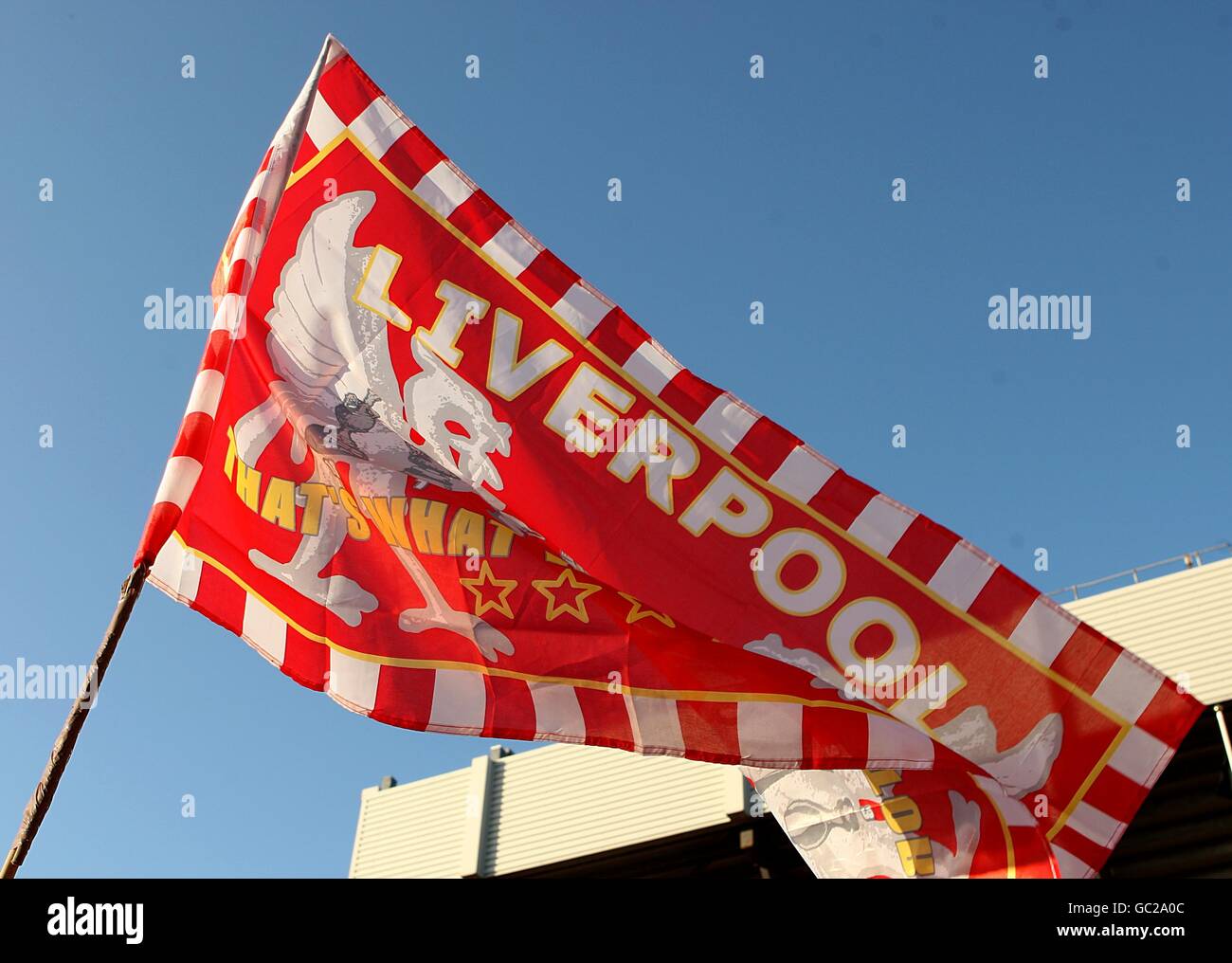 Liverpool flag outside anfield hi-res stock photography and images - Alamy
