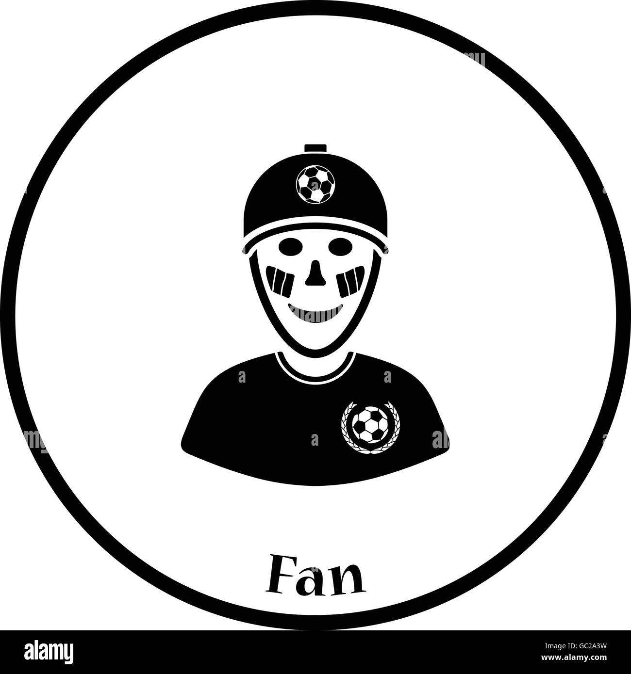 Football fan with painted face by italian flags icon. Thin circle ...