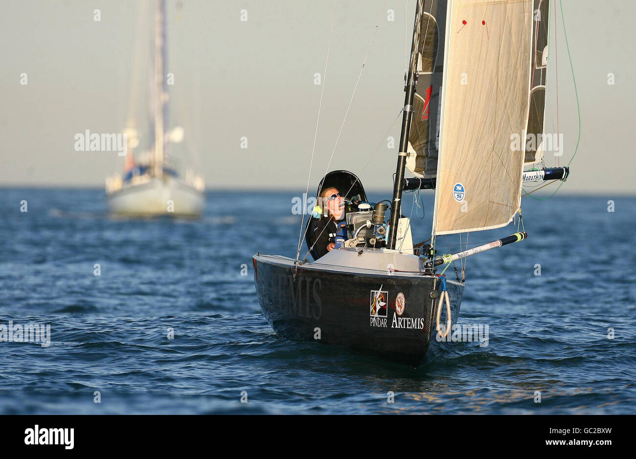 Disabled yachtswomen Hilary Lister sails past the Dover cliffs in Kent ...