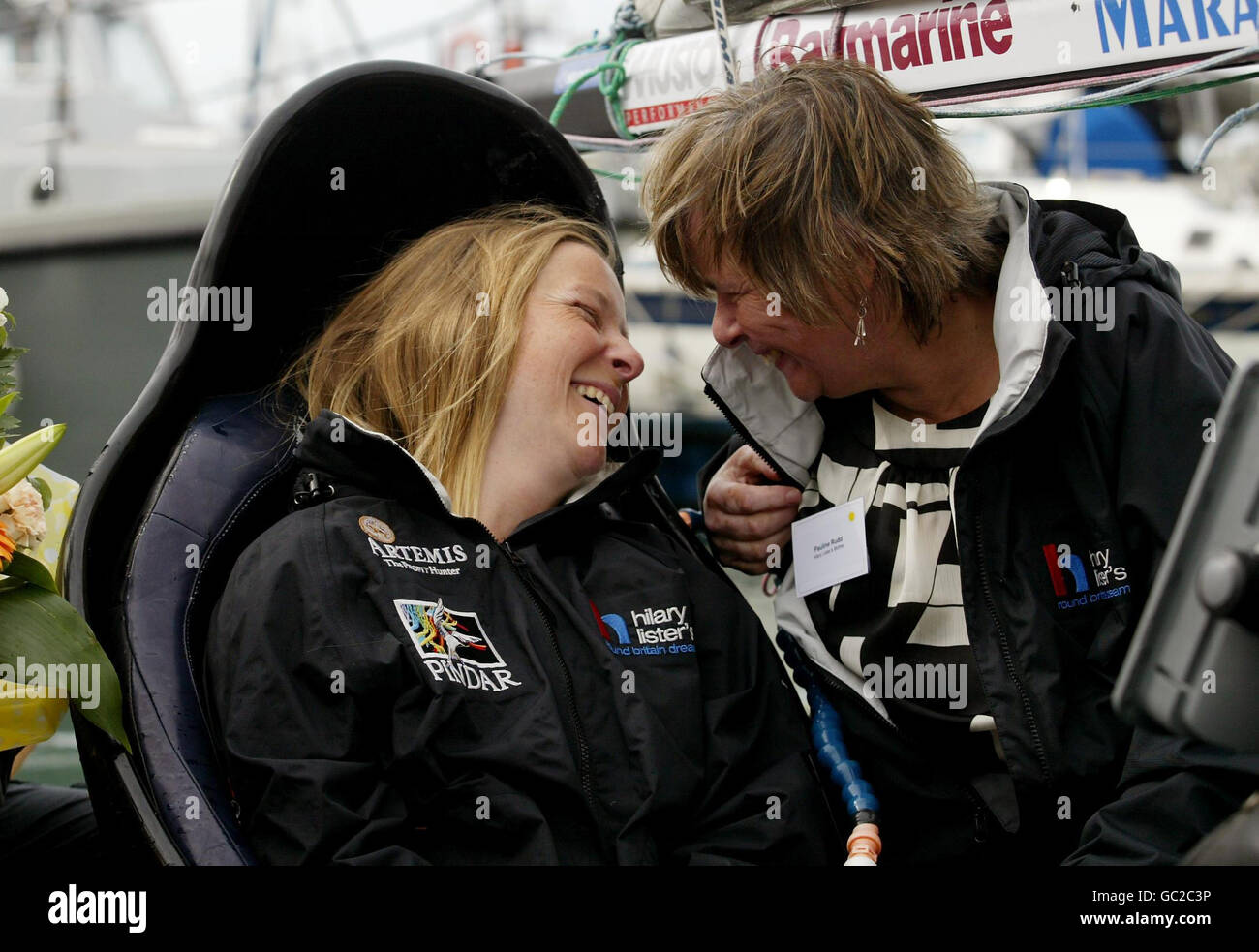 Yachtswomen Hilary Lister is congratulated by her mother Pauline Rudd ...