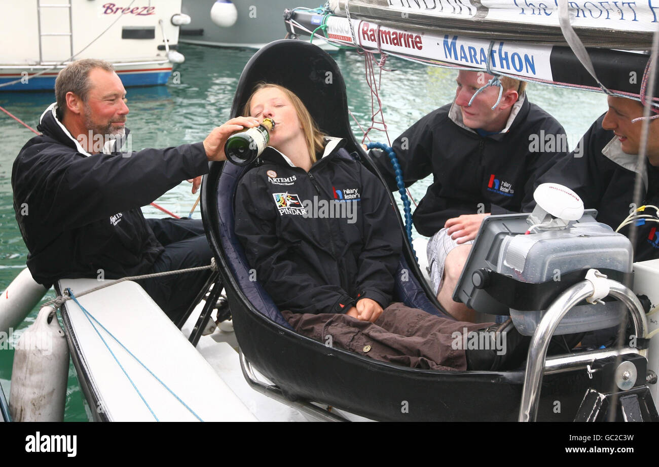 Yachtswomen Hilary Lister shares champagne with her project manager ...
